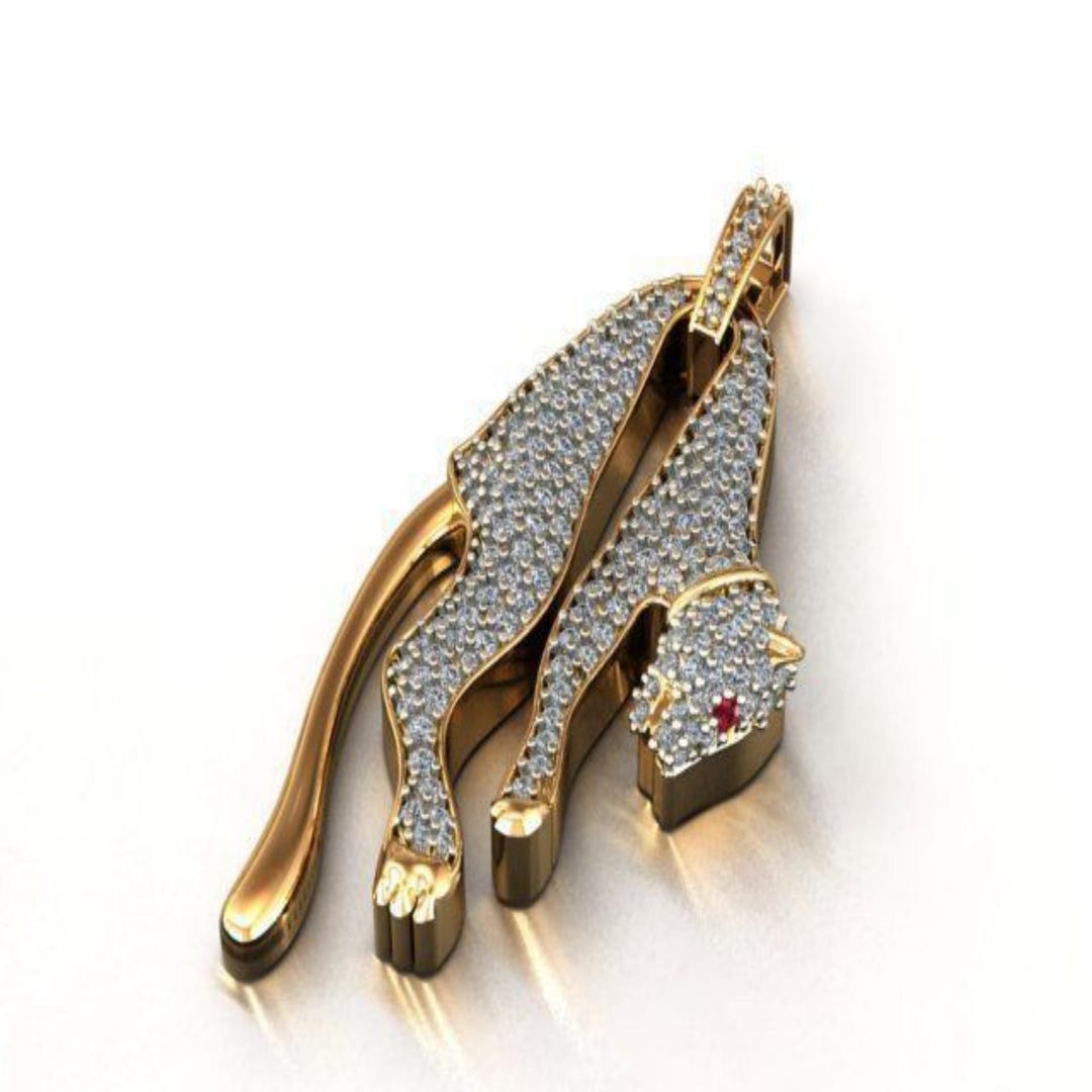 Handmade Gold Diamond Panther Pendant Necklace, Panther Charm Jewelry ...