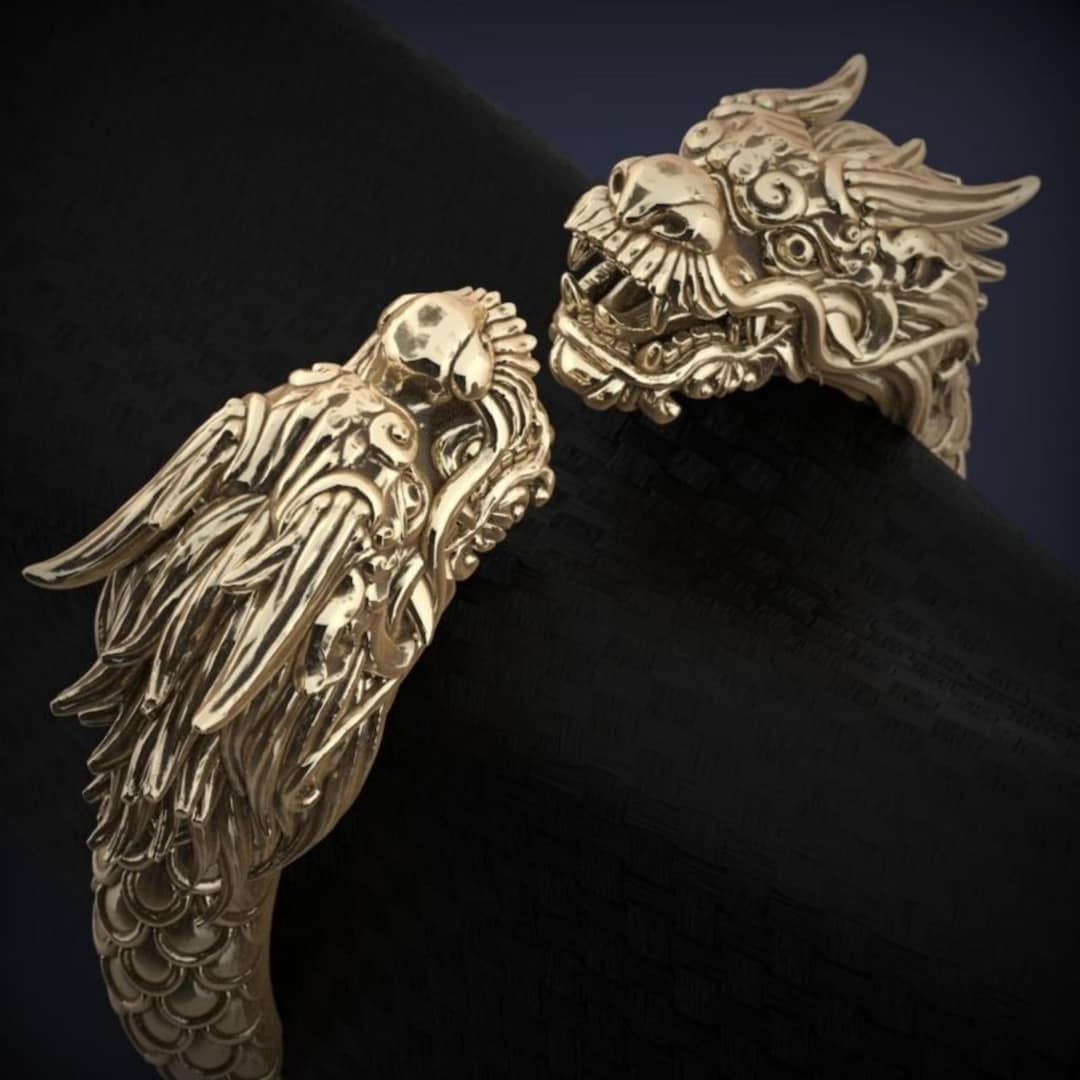 14k Gold Two Head Dragon Ouroboros Punk Ring, Mythology Gothic Jewelry ...