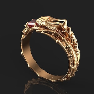 14k Gold Dragon Ring, Serpent Mythology Animal Jewelry Ornament Men ...