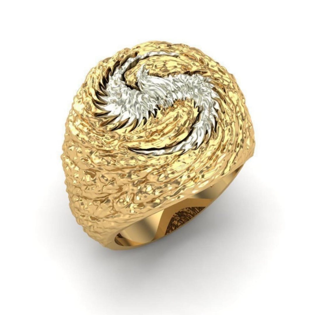 Sterling Silver Phoenix Signet Ring: Gold Fire Bird, Mythology Gift ...