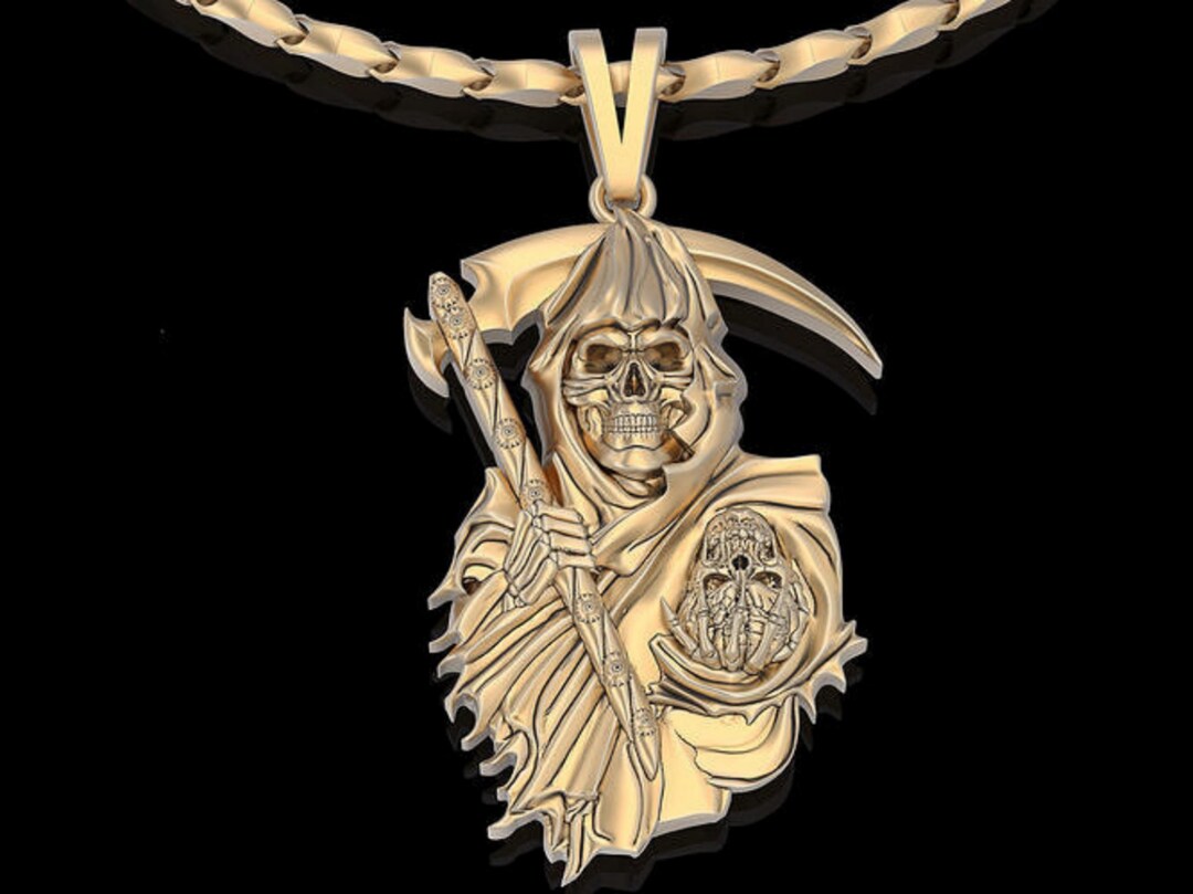 14k Gold Grim Reaper Pendant: Sterling Silver Halloween Necklace - Etsy