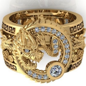 Gold Vermeil Dragon Ring: Sterling Silver Simulated Diamond Band ...