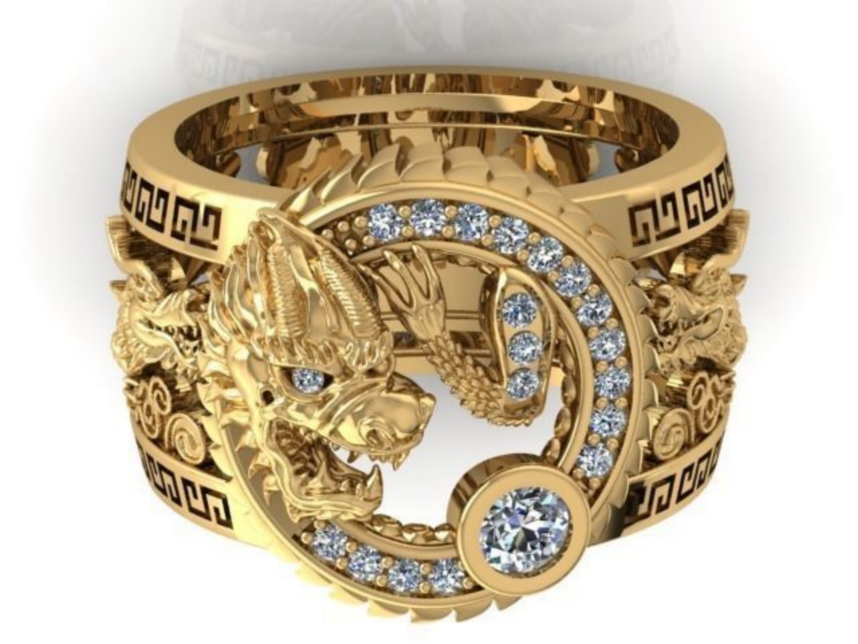 Gold Vermeil Dragon Ring: Sterling Silver Simulated Diamond Band ...