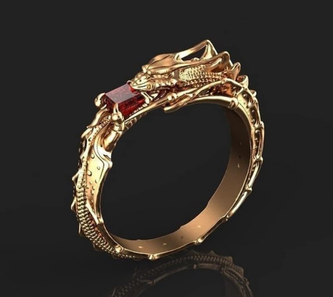 14k Gold Dragon Ring, Serpent Ring, Mythology Ring, Animal Jewelry ...