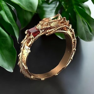 14k Gold Dragon Ring, Serpent Ring, Mythology Ring, Animal Jewelry ...