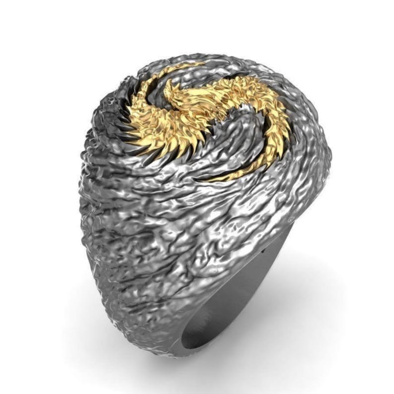 Sterling Silver Phoenix Signet Ring: Gold Fire Bird, Mythology Gift ...