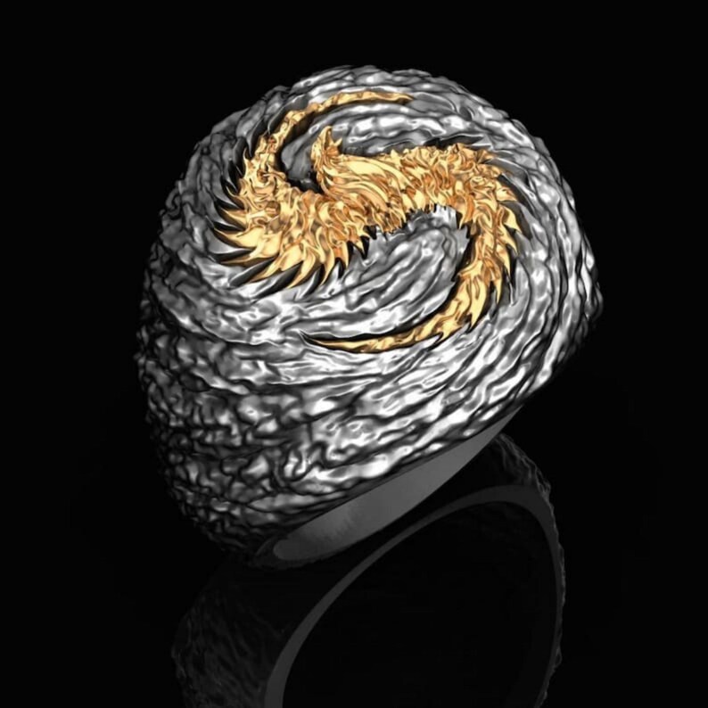 Sterling Silver Phoenix Signet Ring: Gold Fire Bird, Mythology Gift ...