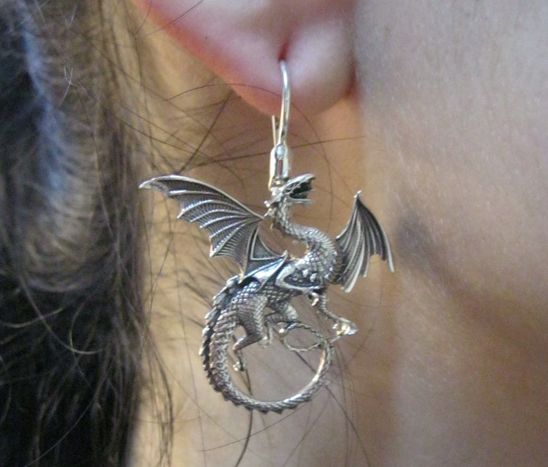Dainty Dragon Drop Earrings: 925 Sterling Silver Gothic Jewelry - Etsy