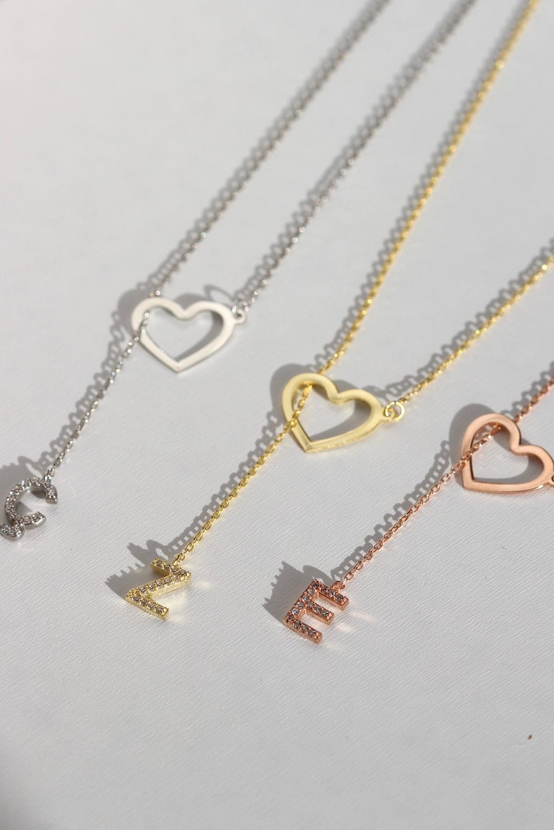 Dainty Initial Heart Letter Necklace, Heart Necklace With Custom ...