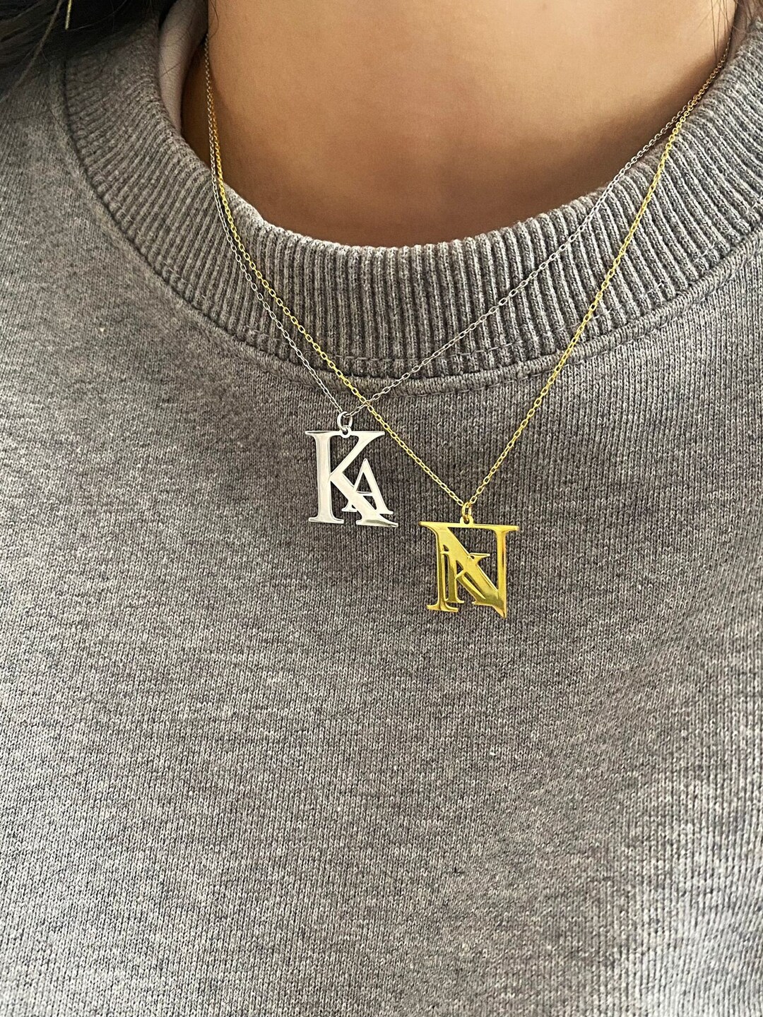 Double Initial Necklace, Custom Two Letter Necklace, Personalized ...