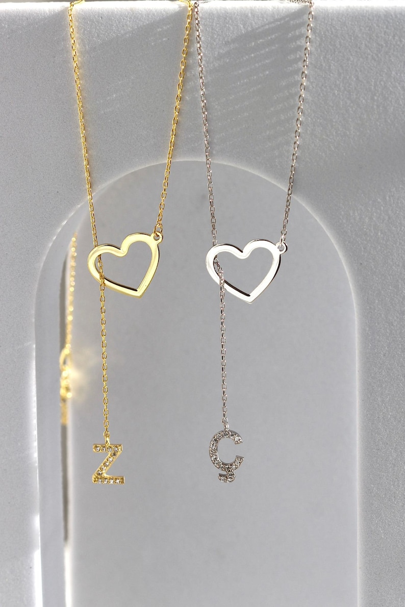 Dainty Initial Heart Letter Necklace, Heart Necklace With Custom ...