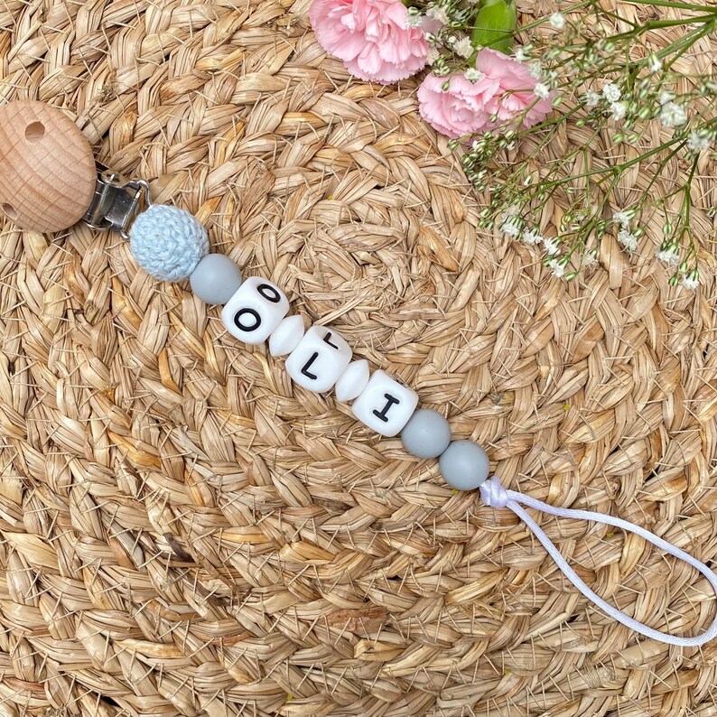 Catenella portaciuccio personalizzata, in silicone, in legno, regalo ...