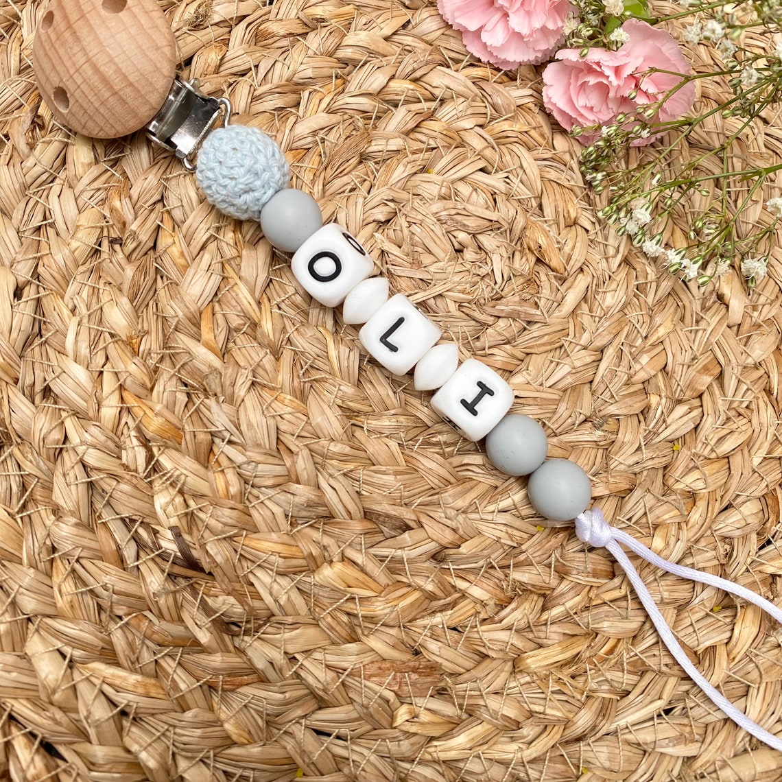 Catenella portaciuccio personalizzata, in silicone, in legno, regalo ...