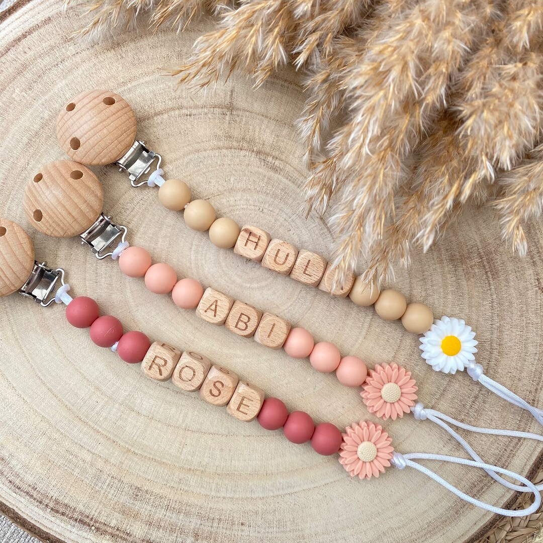 Personalised Dummy Clip, Silicone, Wooden Dummy Chain, Personalised ...