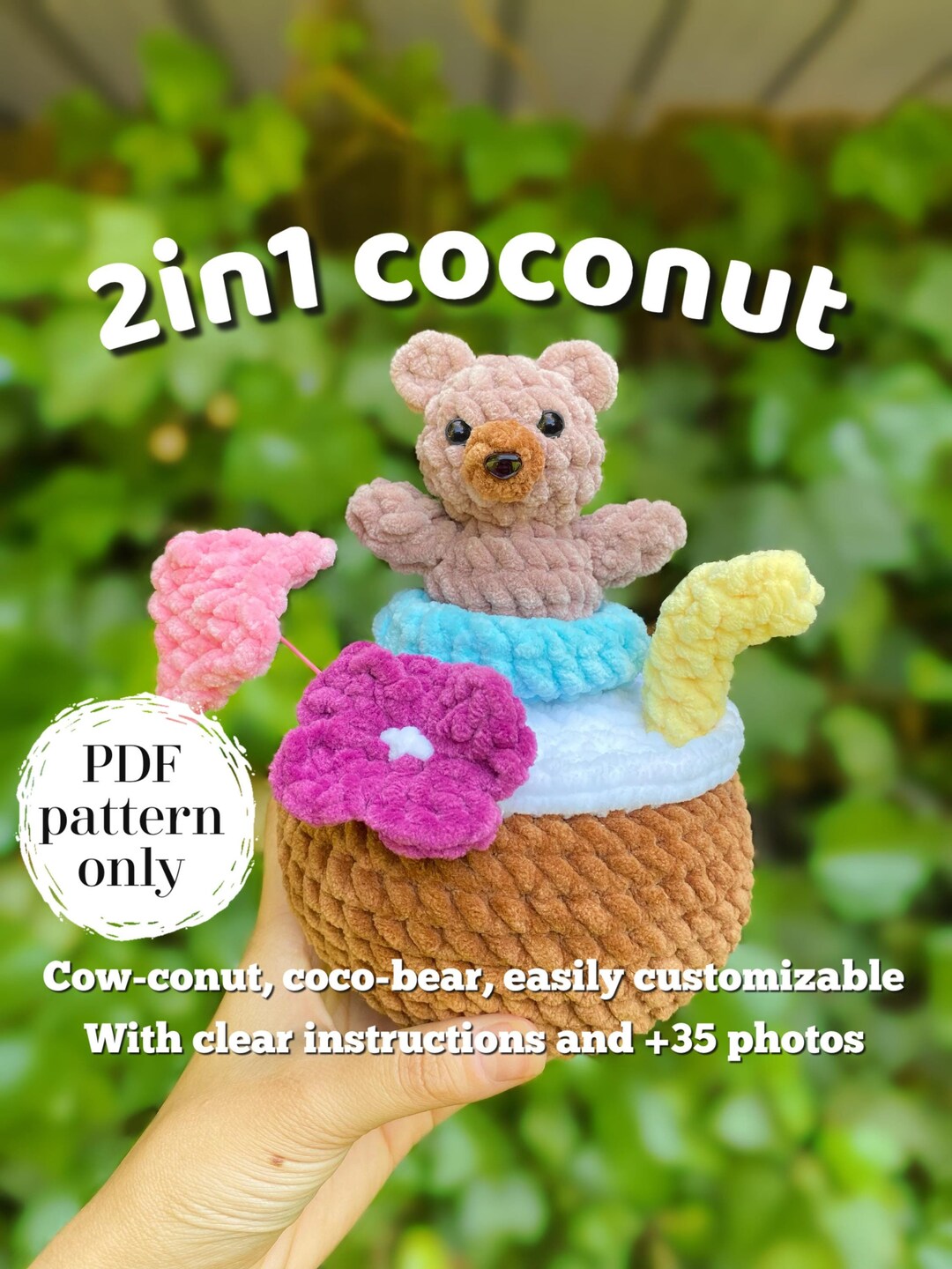 2in1 Coconut Crochet Pattern Cow Bear Amigurumi PDF Download Cute ...