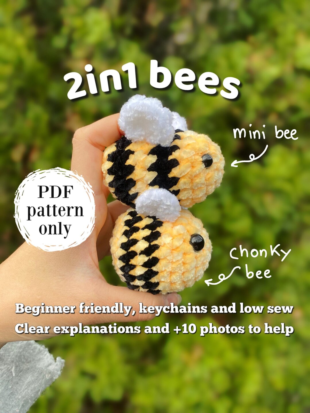 2in1 Bees Crochet Pattern Chonky Bee Mini Bee Low Sew Amigurumi PDF ...