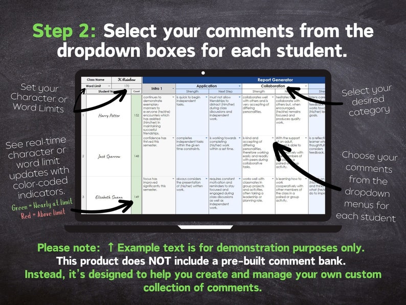 Teacher Report Comment Builder / Blank Editable Template for Google ...
