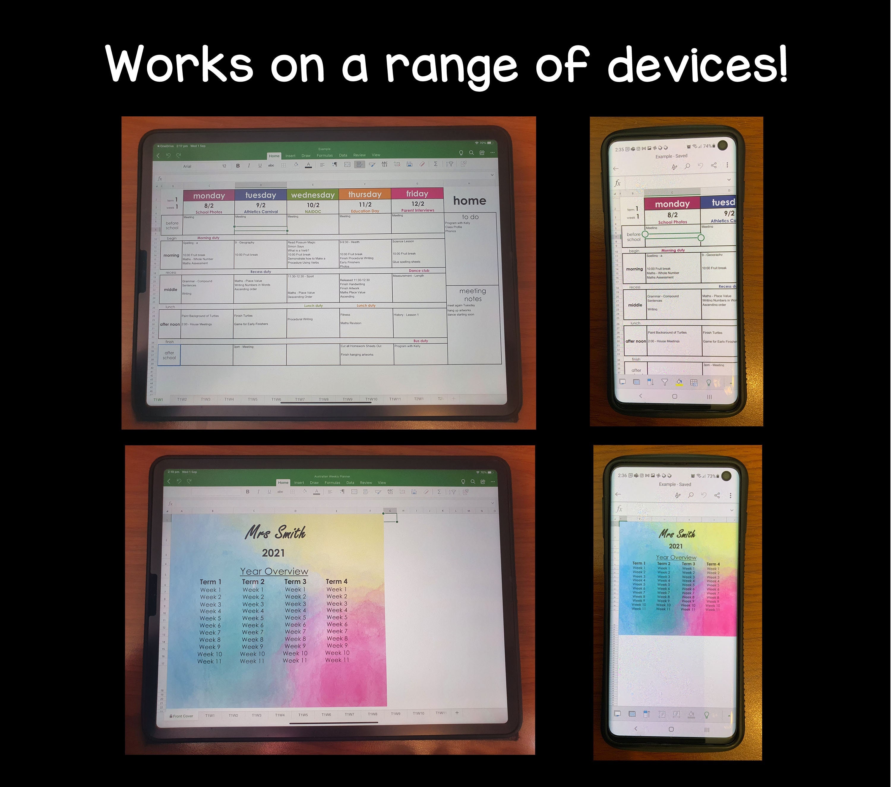 Australian Teacher Digital Weekly Planner RAINBOW Microsoft Excel ...