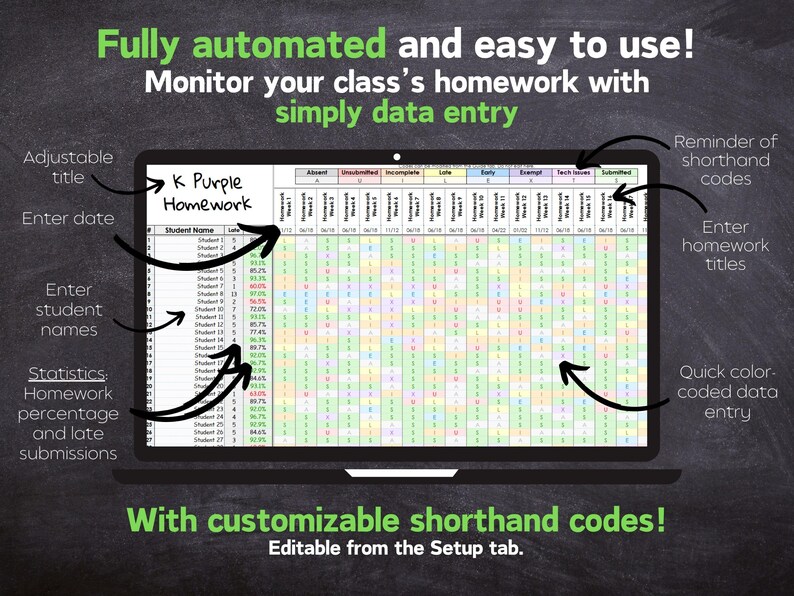 Teacher Homework and Assignment Tracker Digital Spreadsheet Editable ...