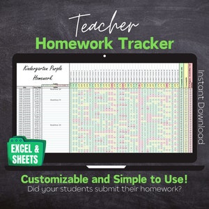 Teacher Homework and Assignment Tracker Spreadsheet Customizable ...
