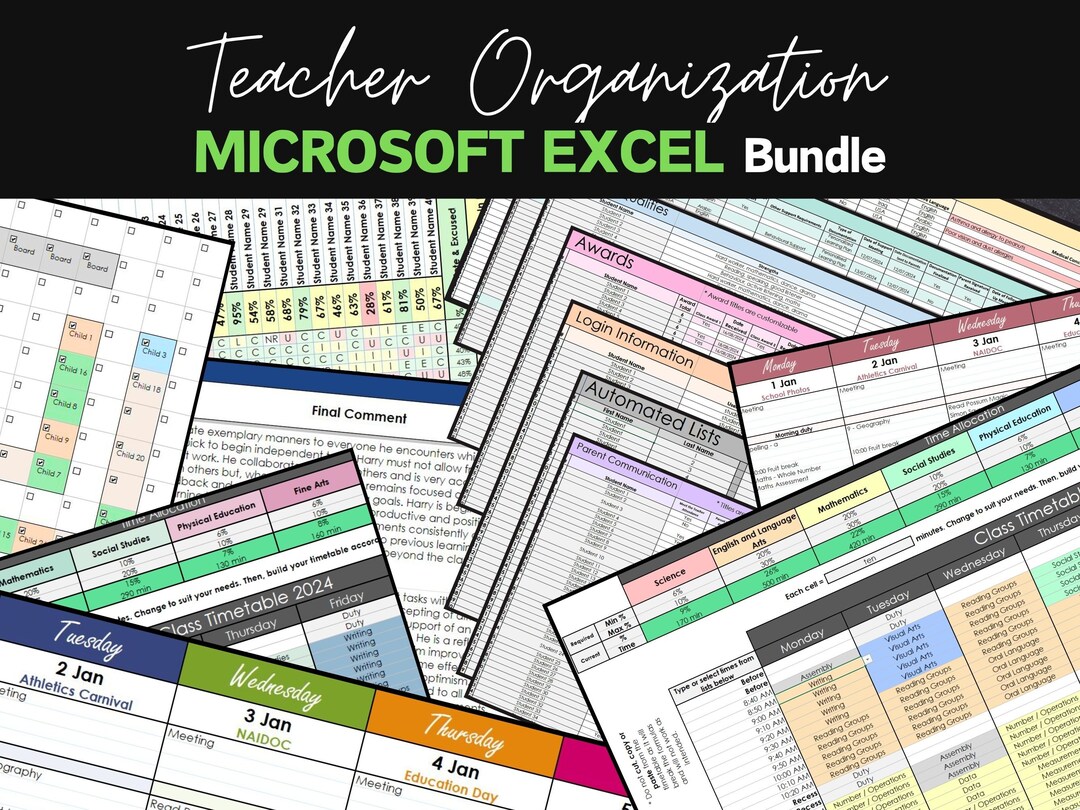 Microsoft Excel Back to School Bundle Teacher Organization 2024-2025 ...