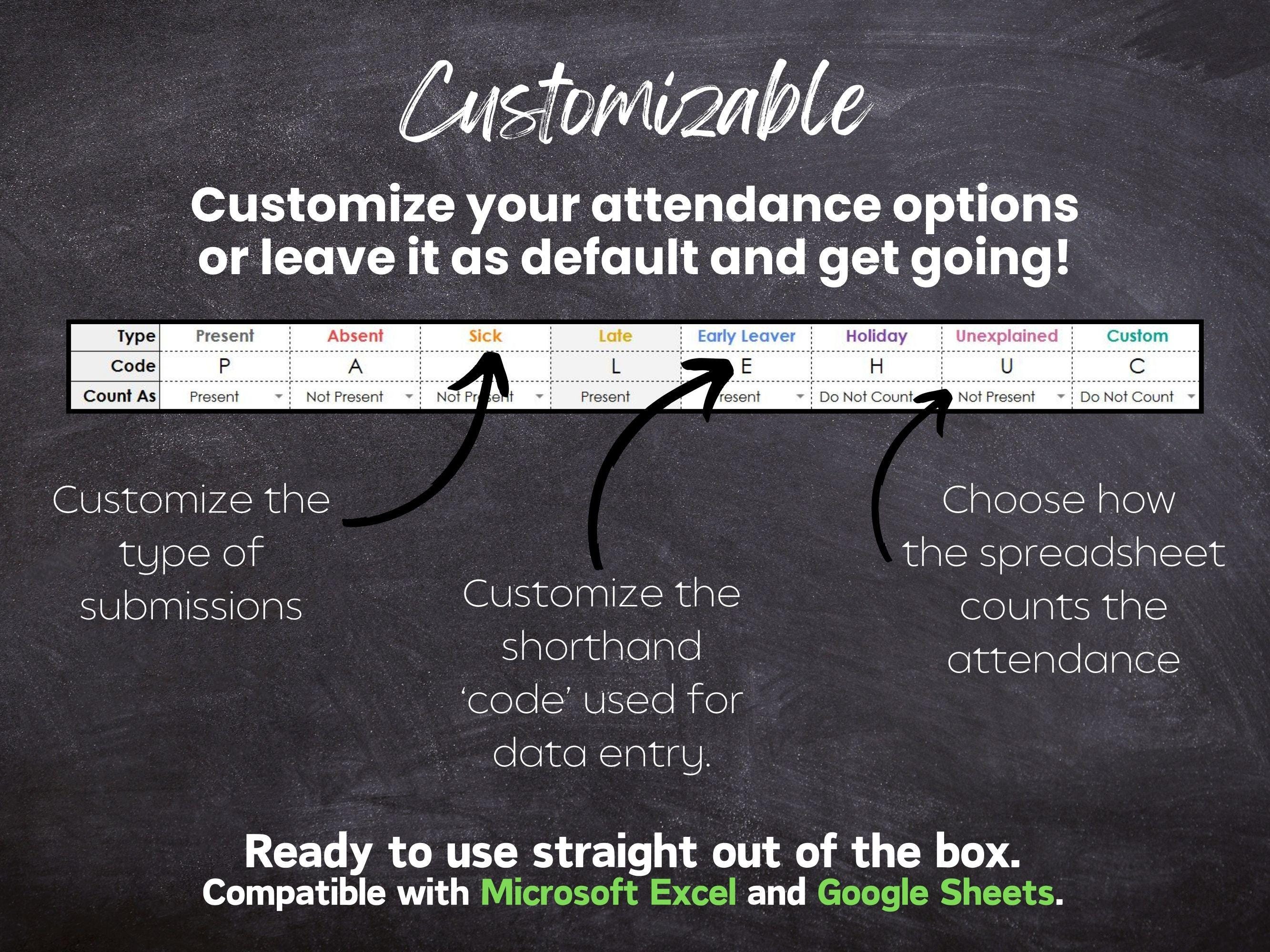 Teacher Attendance Tracker Digital Spreadsheet - Customizable Microsoft ...