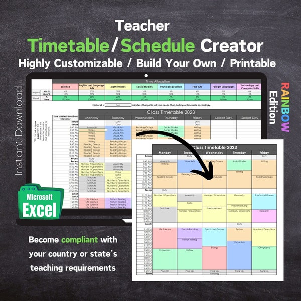 School Timetable Printable - Etsy