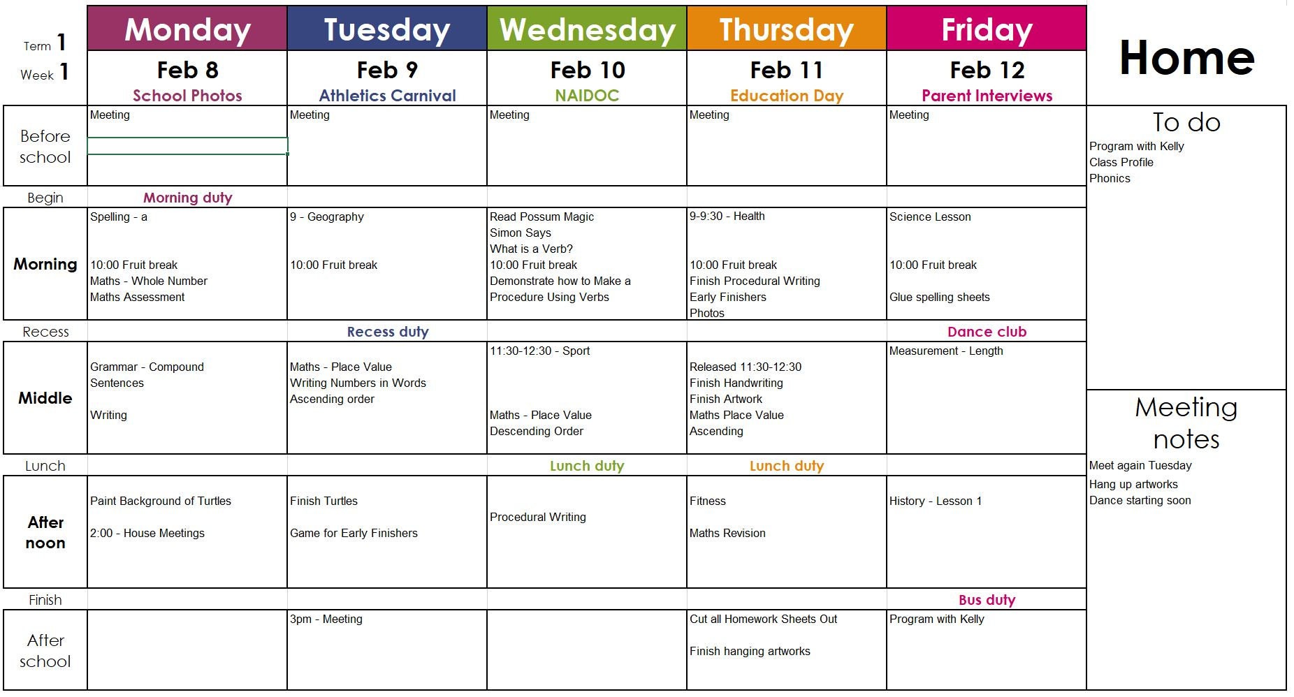 Australian Teacher Digital Weekly Planner RAINBOW Microsoft Excel ...
