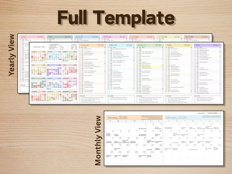Year at a Glance Calendar Spreadsheet | Editable Annual Planner With ...