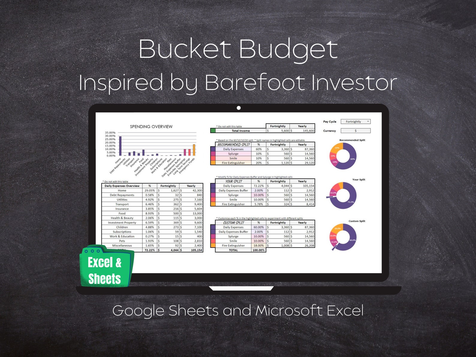 Barefoot Bucket Budget Simple Finance Spreadsheet With 60-10-10-20 ...