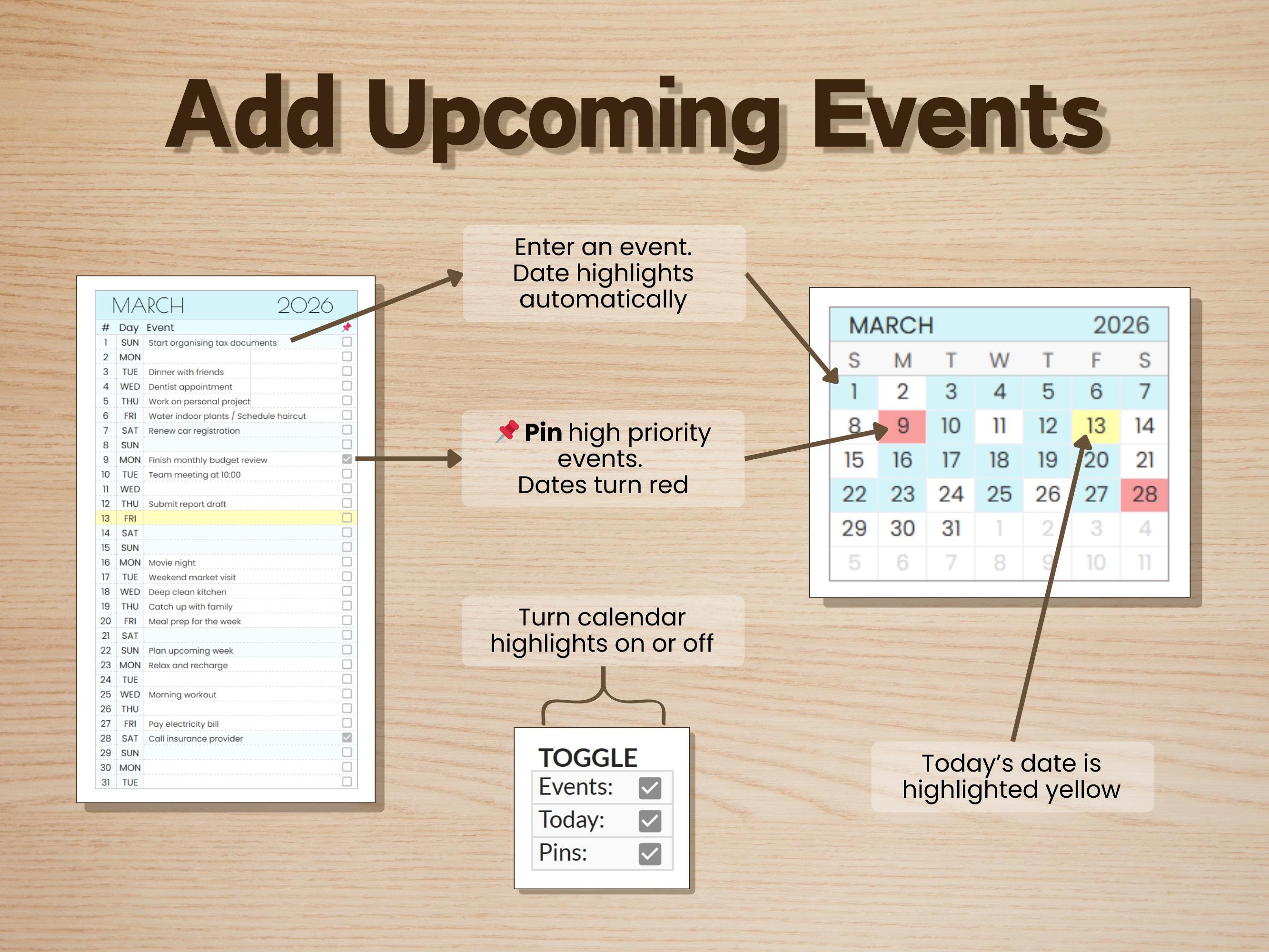 Year at a Glance Calendar Spreadsheet | Editable Annual Planner With ...