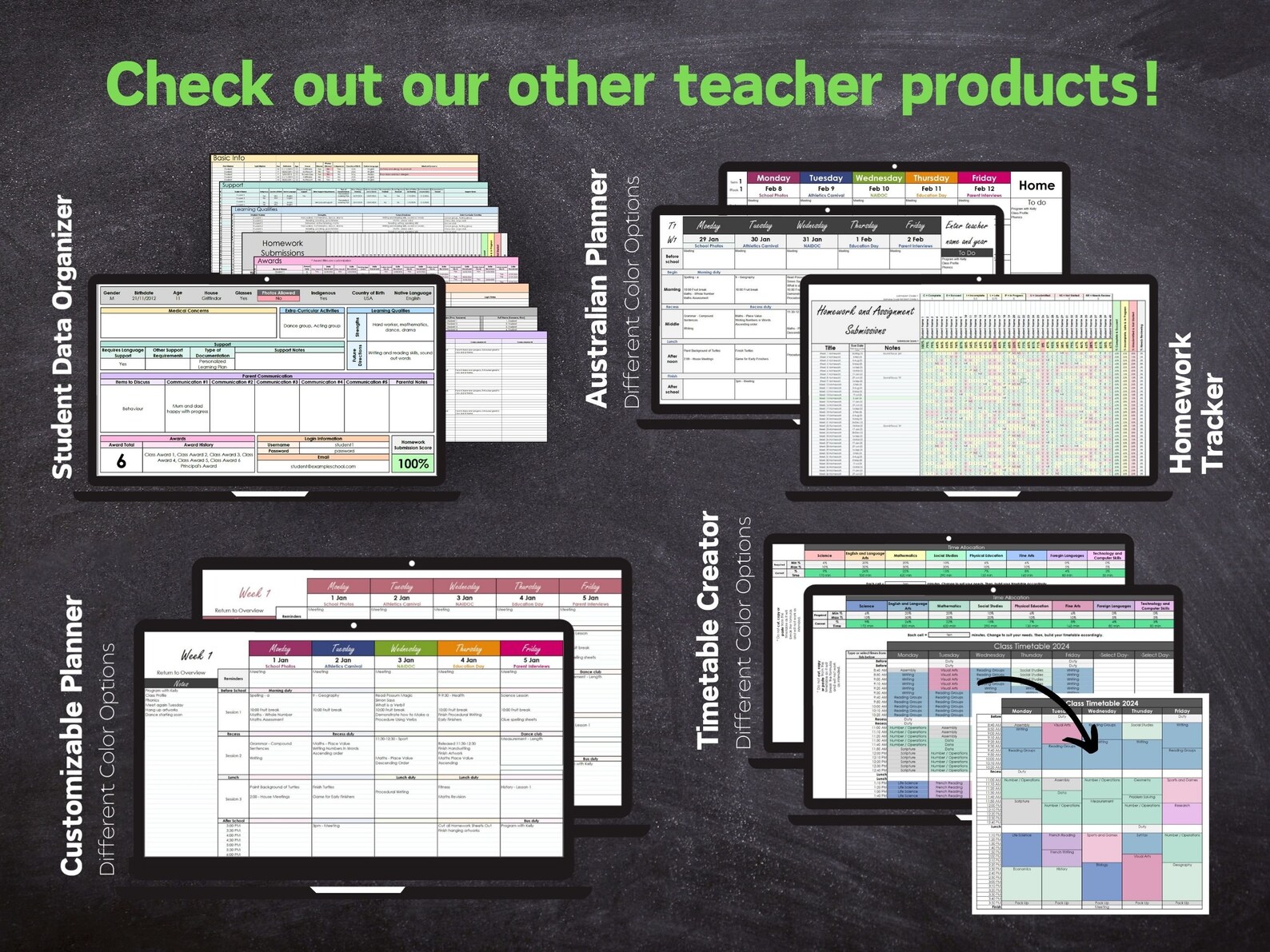 Teacher Homework and Assignment Tracker Spreadsheet Microsoft Excel ...