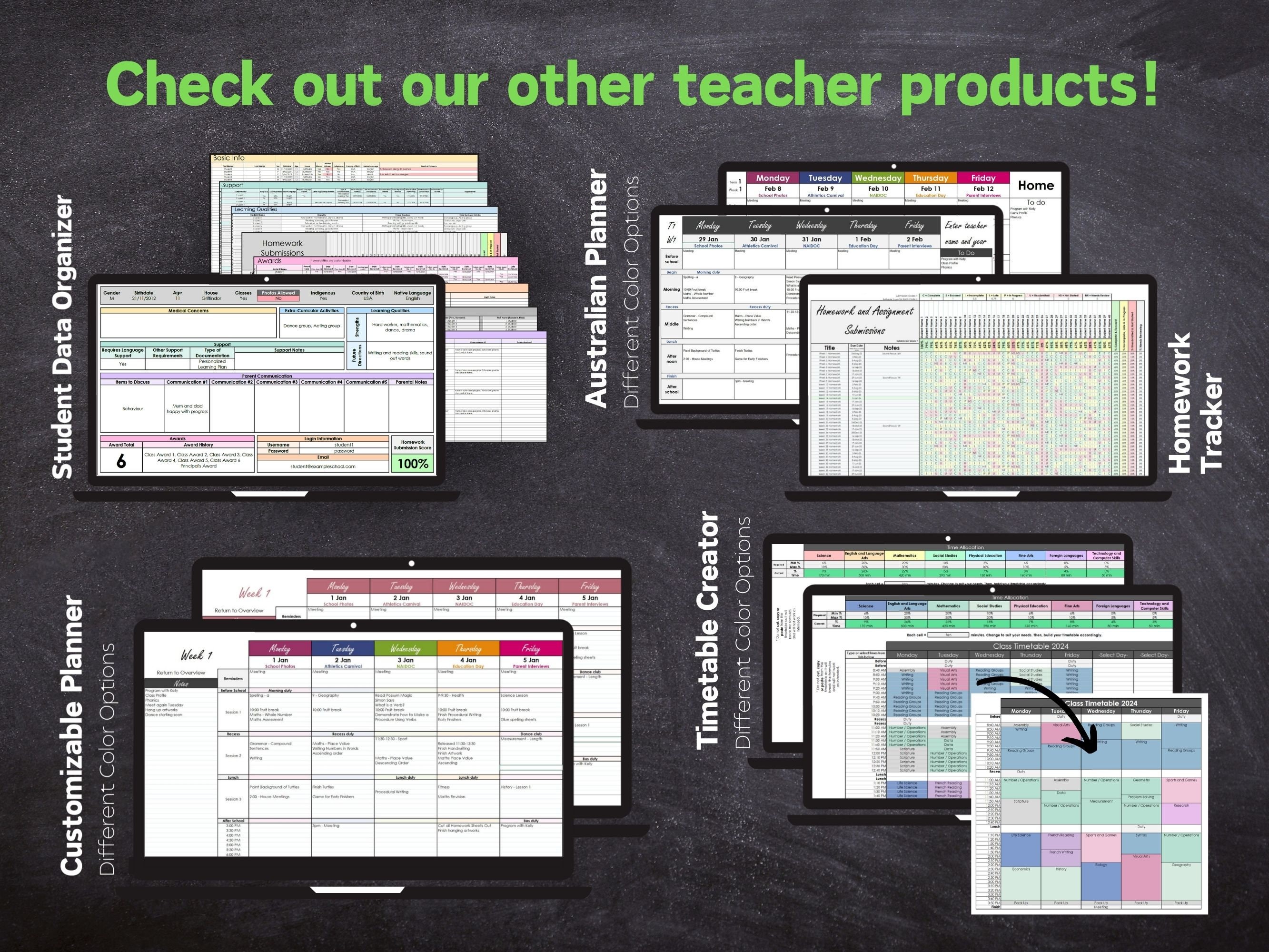 Teacher Homework and Assignment Tracker Spreadsheet Microsoft Excel ...