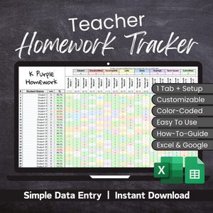 Teacher Homework and Assignment Tracker Digital Spreadsheet Editable ...