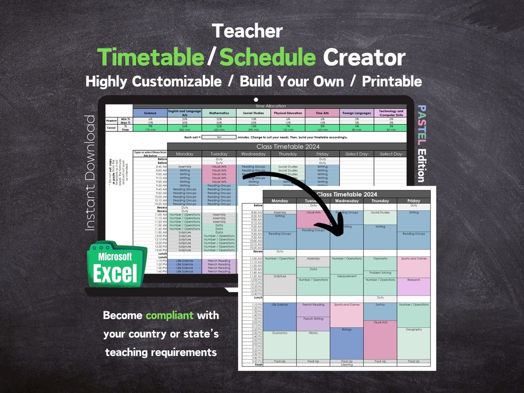 Teacher Schedule Timetable Creator Generator Weekly Plan Digital ...