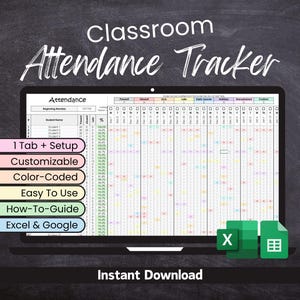 Teacher Attendance Tracker Digital Spreadsheet - Customizable Microsoft ...