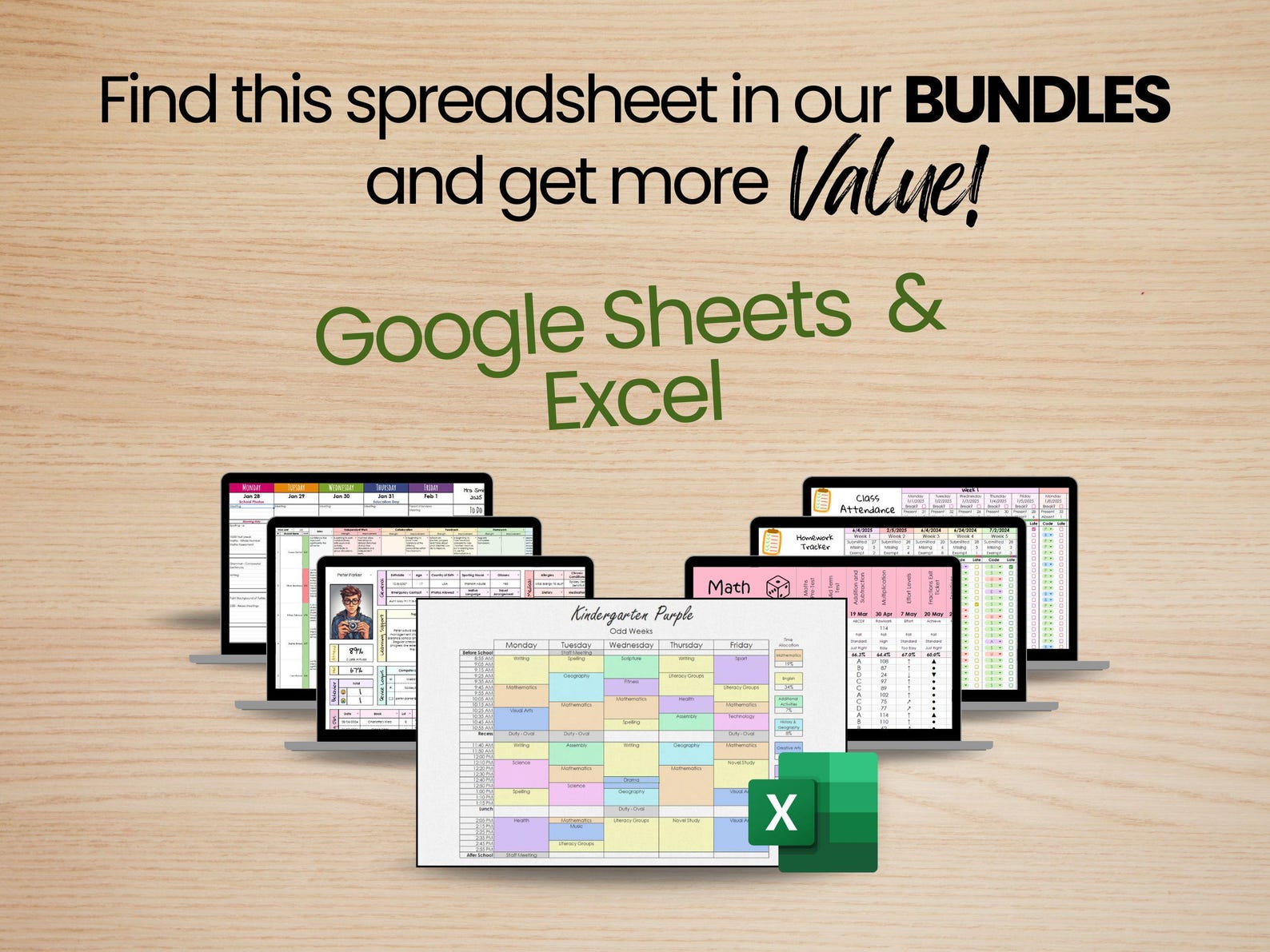 Teacher Gradebook for Google Sheets & Excel | Track 40 Students Across ...