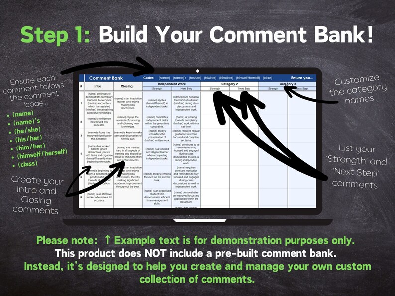 Teacher Report Comment Builder / Blank Editable Template for Google ...