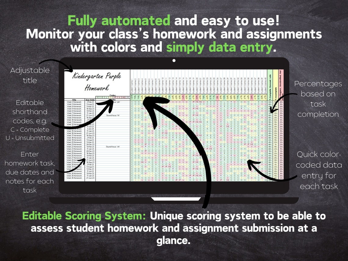 Teacher Homework and Assignment Tracker Spreadsheet Customizable ...