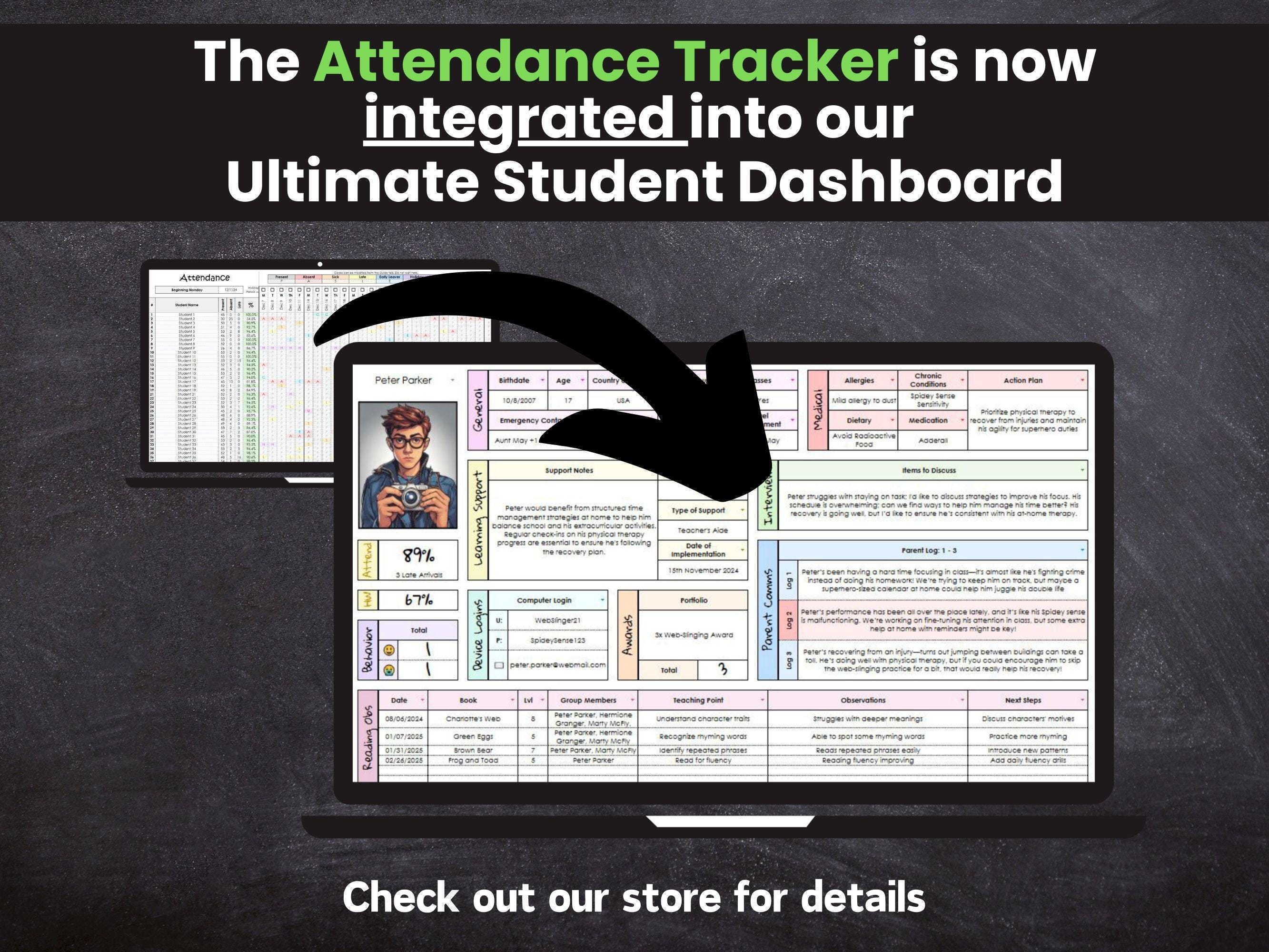 Teacher Attendance Tracker Digital Spreadsheet - Customizable Microsoft ...