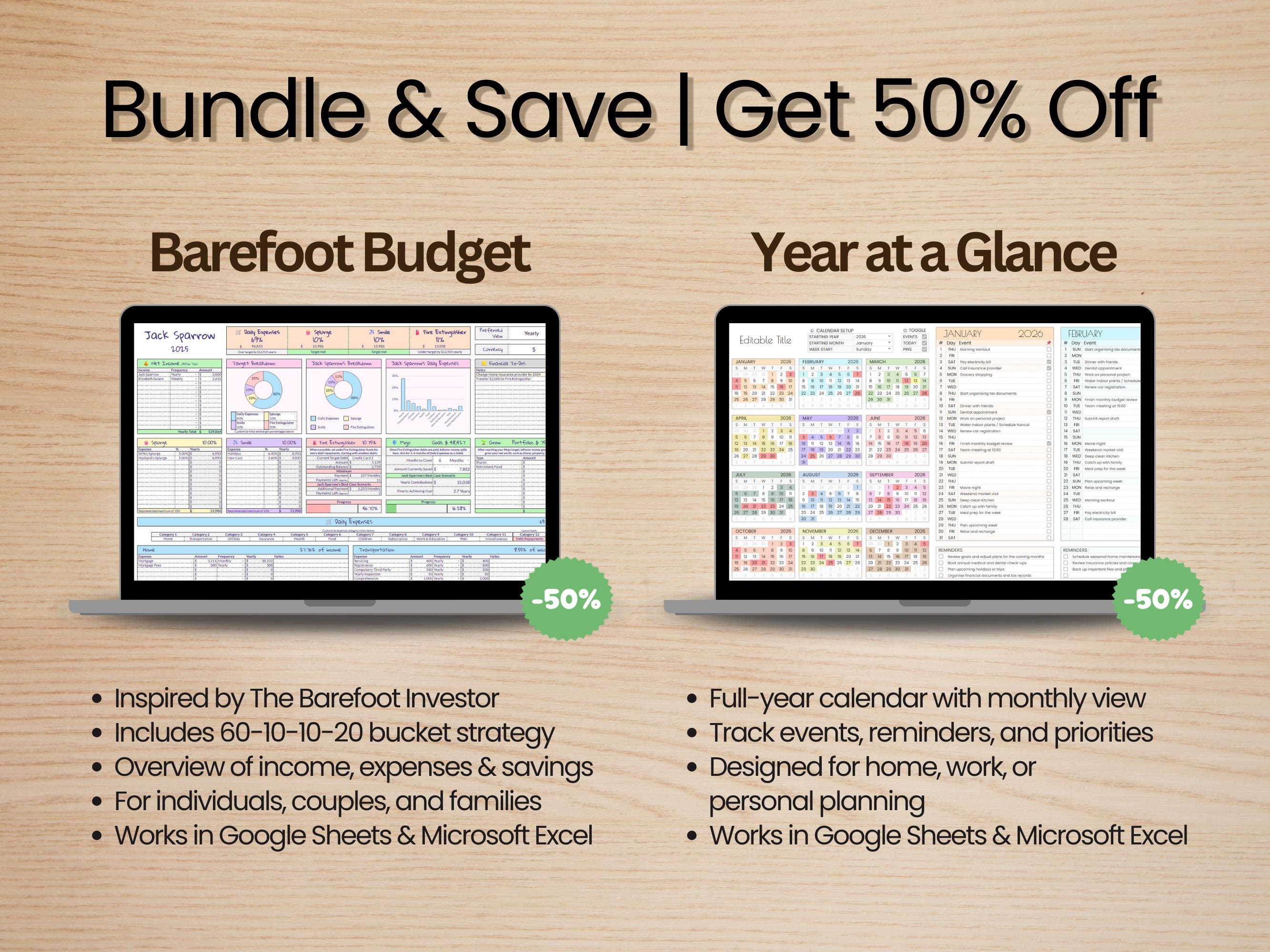 Year at a Glance Calendar Spreadsheet | Editable Annual Planner With ...