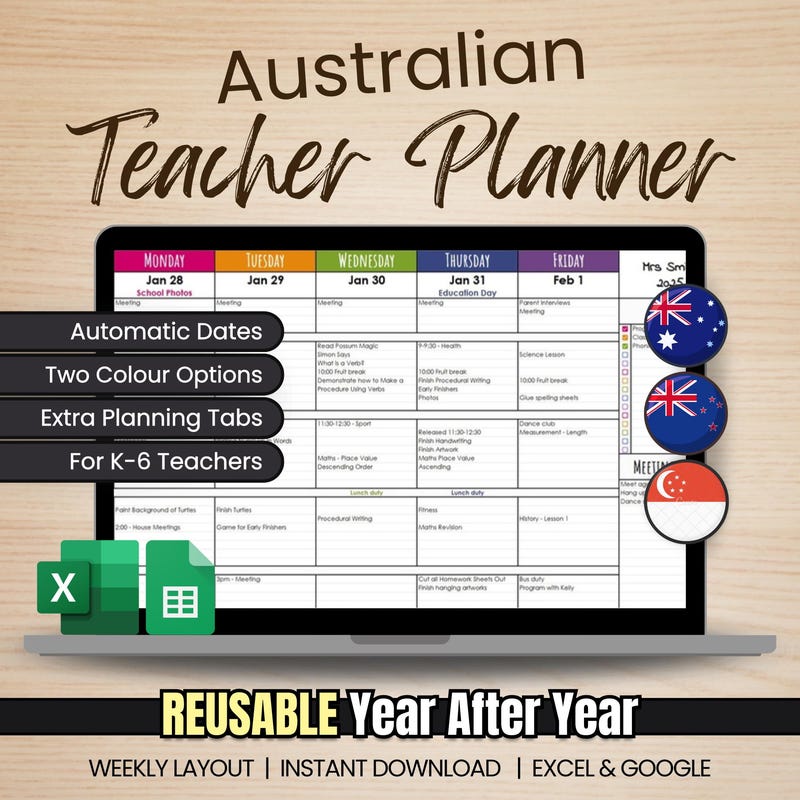 Weekly Lesson Planner Excel - Etsy