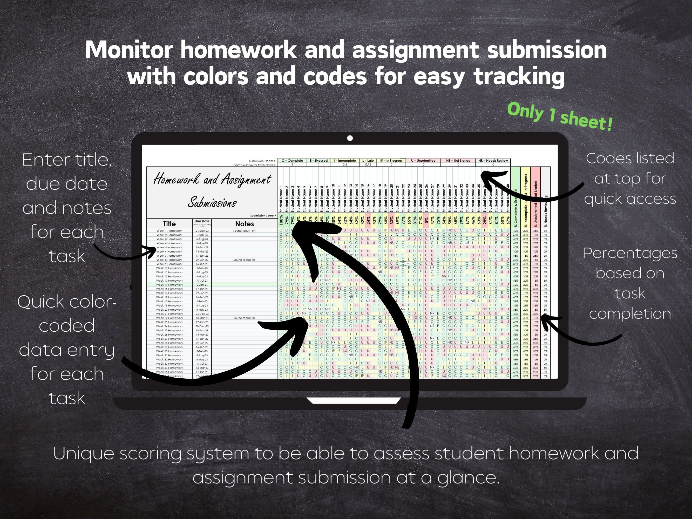 Teacher Homework and Assignment Tracker Spreadsheet Microsoft Excel ...