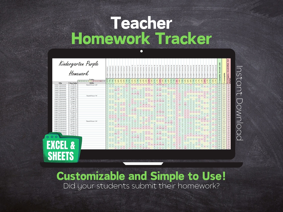 Teacher Homework and Assignment Tracker Spreadsheet Customizable ...