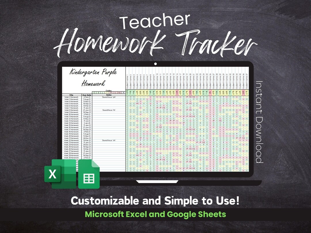 Teacher Homework and Assignment Tracker Spreadsheet Customizable ...