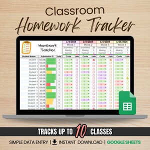 Teacher Homework and Assignment Tracker Digital Spreadsheet Editable ...