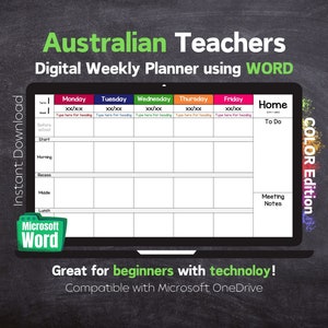 Australian Teacher Digital Weekly Planner Microsoft Word Printable ...