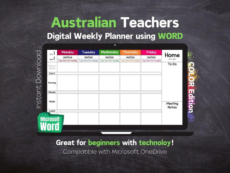 Australian Teacher Digital Weekly Planner Microsoft Word Printable ...