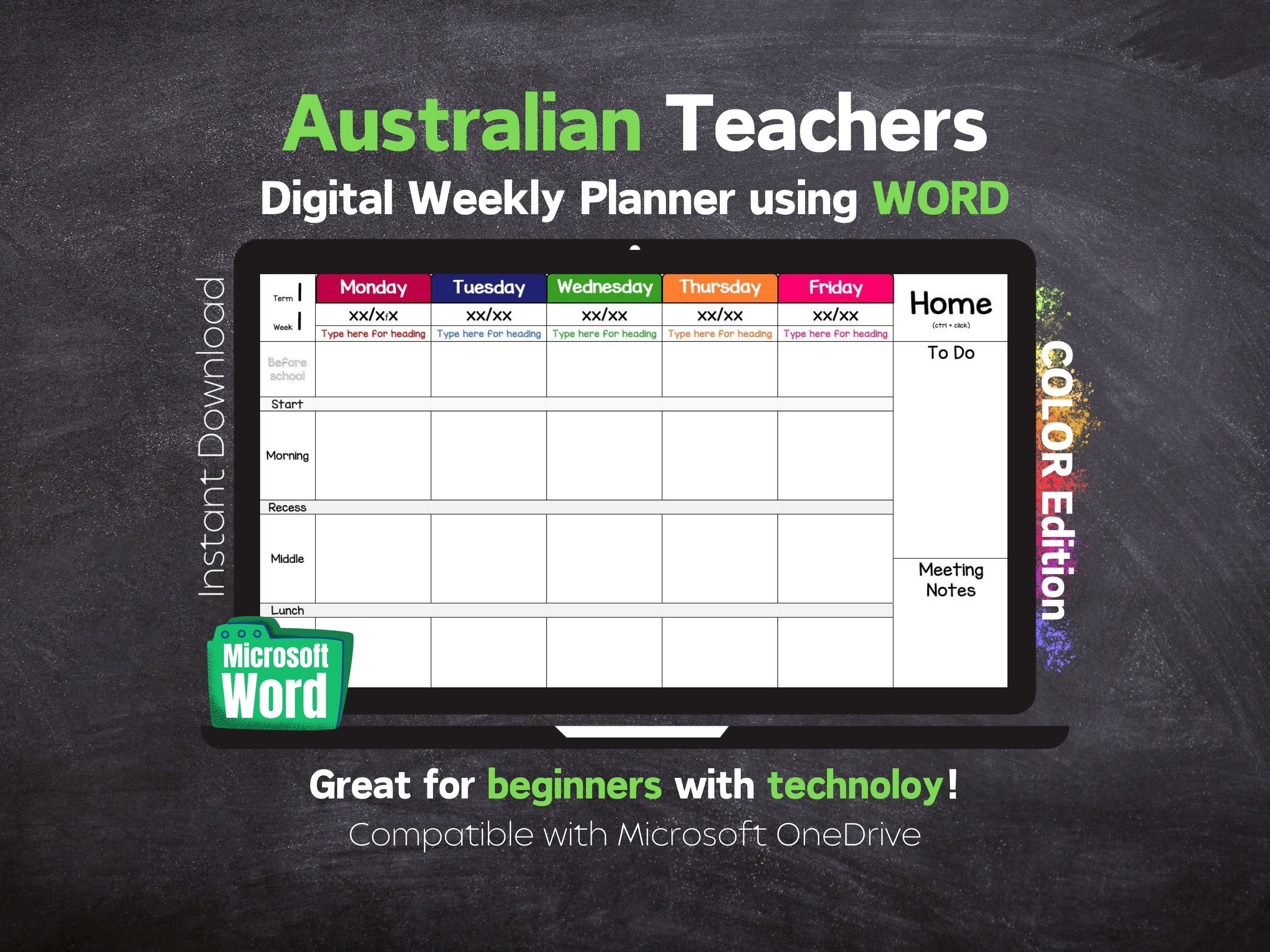 Australian Teacher Digital Weekly Planner Microsoft Word Printable ...