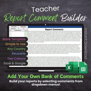 Teacher Report Comment Builder / Blank Editable Template for Google ...